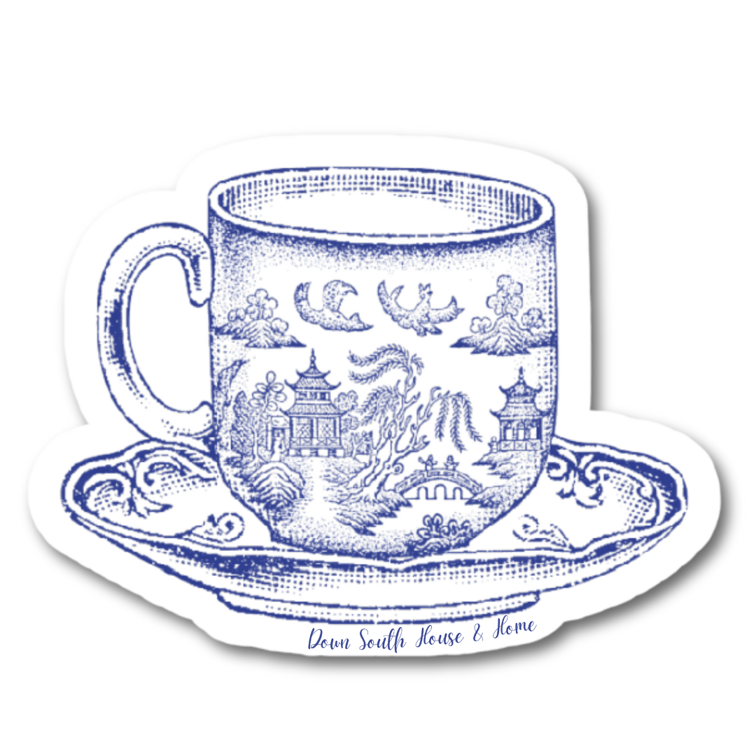 Blue and White Cup Sticker – Down South House & Home